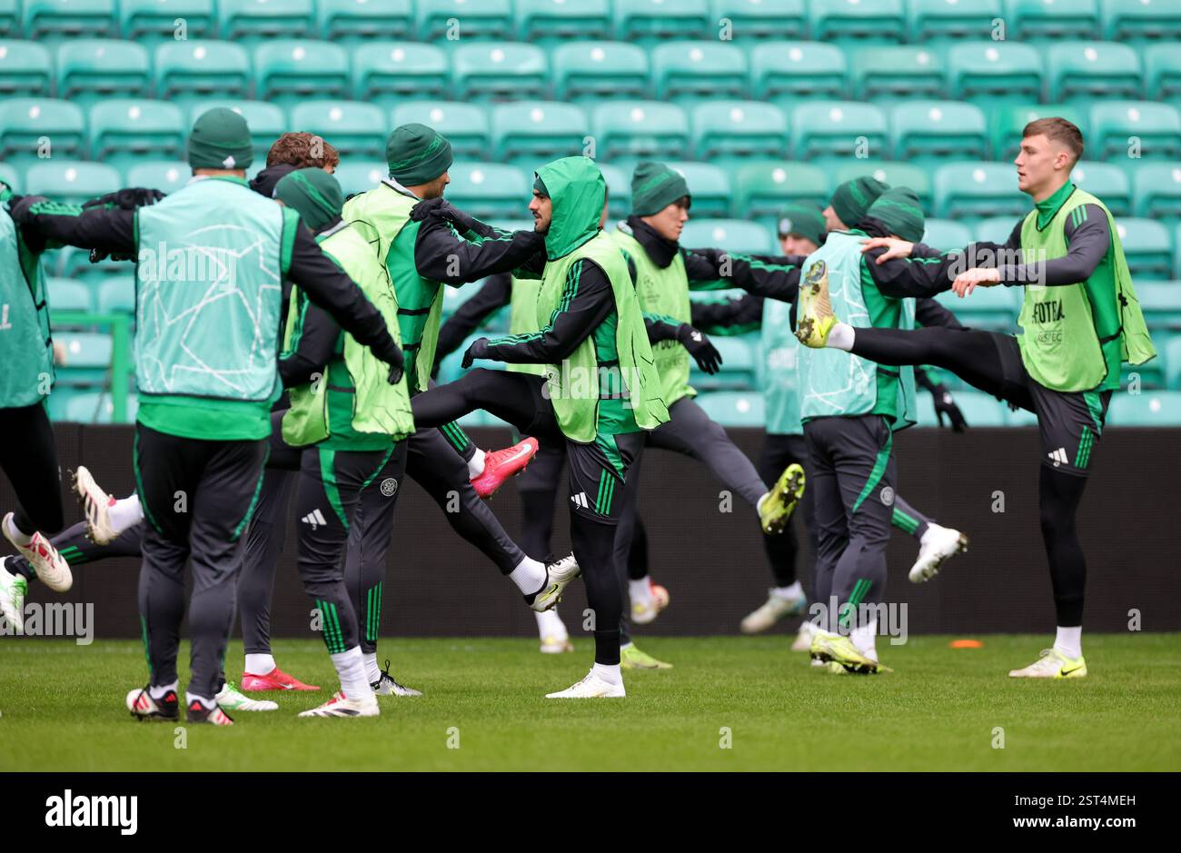 Celtic players during a training session at Celtic Park, Glasgow ...
