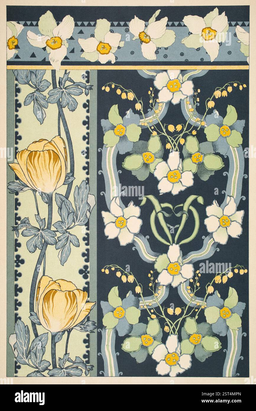 Flachenmuster und Borduren (flat patterns and borders), blue themed ...