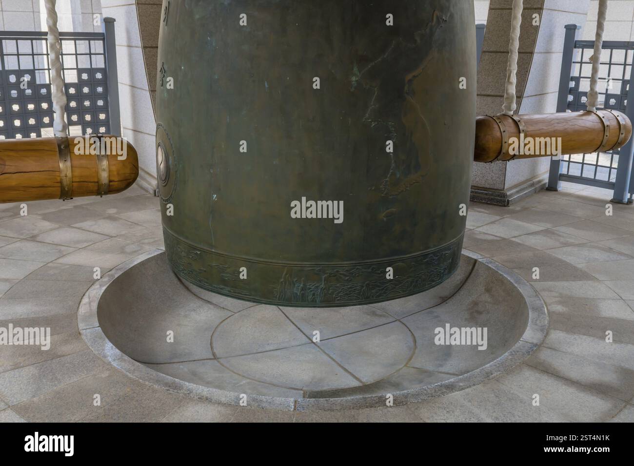 Cheonan, South Korea, August 8, 2019: Large bronze bell with two gongs ...