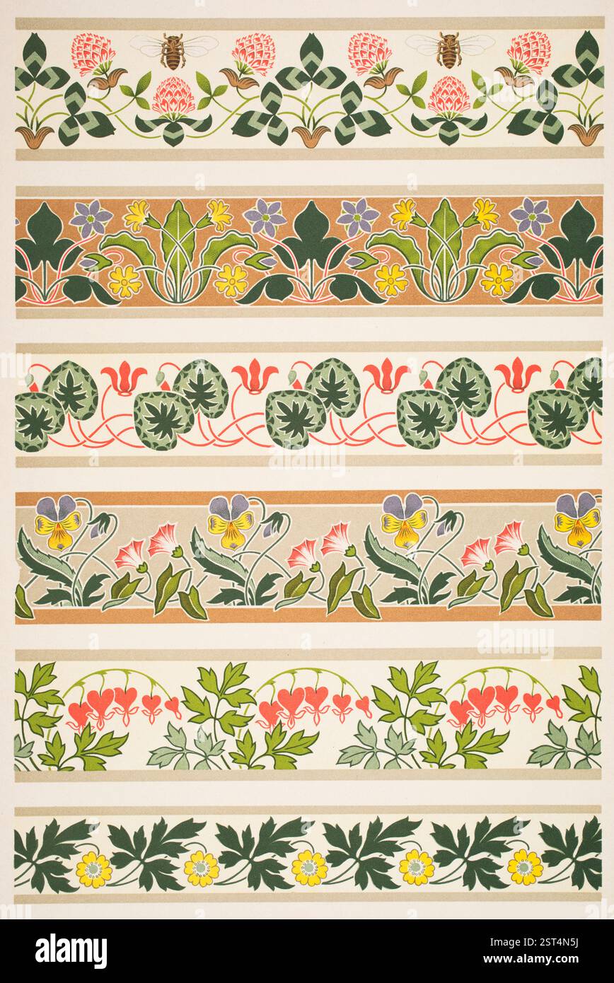 Blumen Borduren (flower borders), linear border designs, colour ...