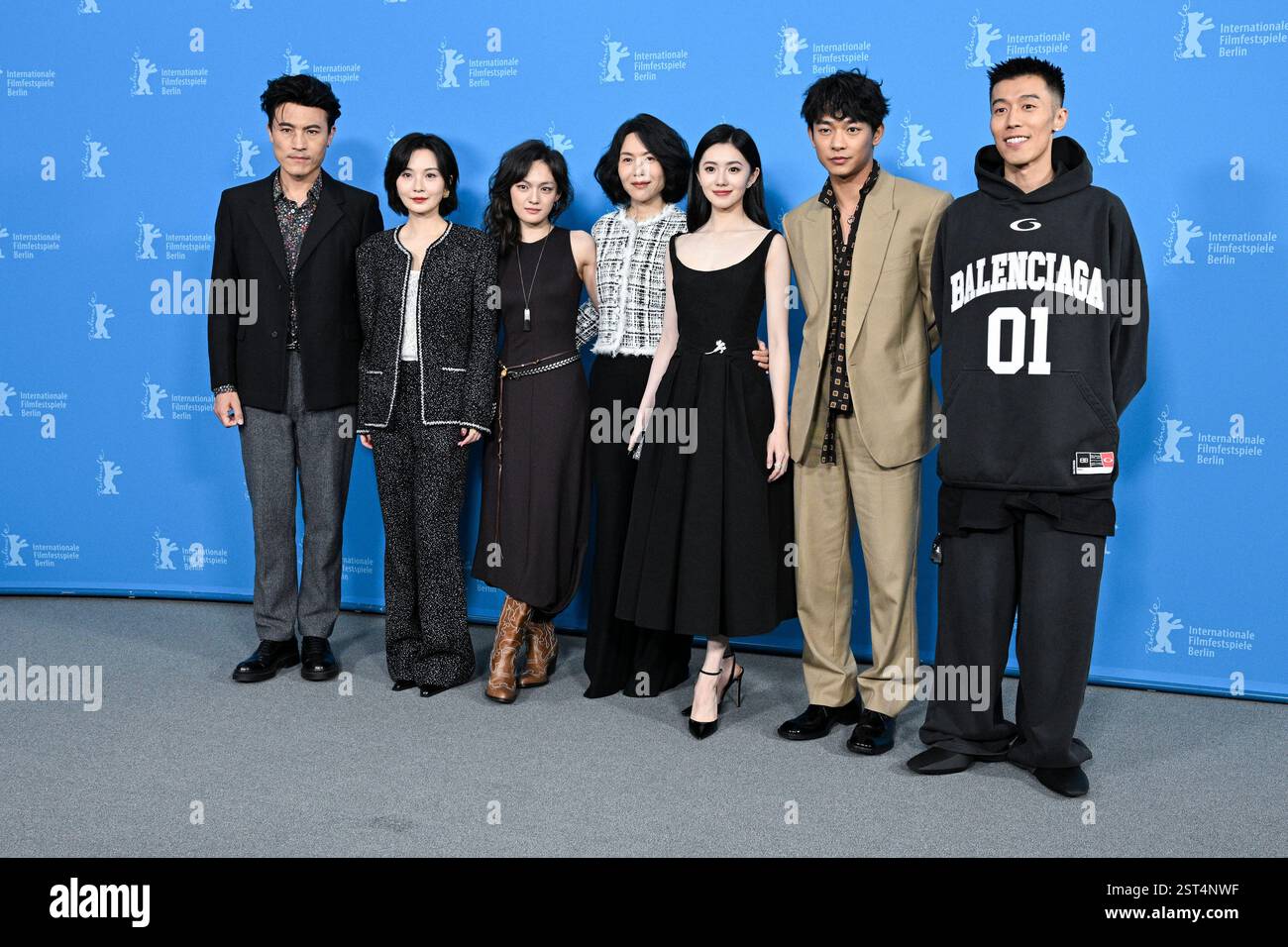 Berlin, Germany. 17th Feb, 2025. The cast with Geng Le (l-r), Peng Jing ...