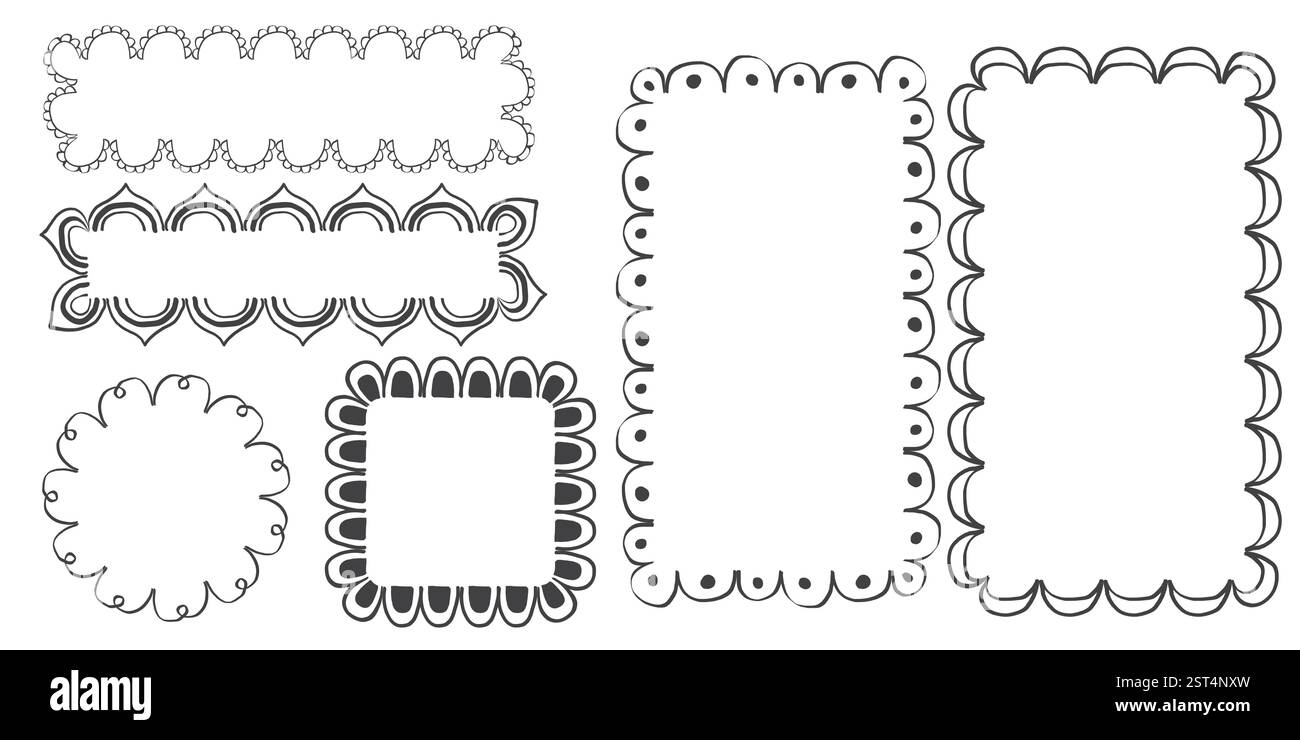 Hand drawn lace scalloped frames. Square, round and rectangle scalloped ...