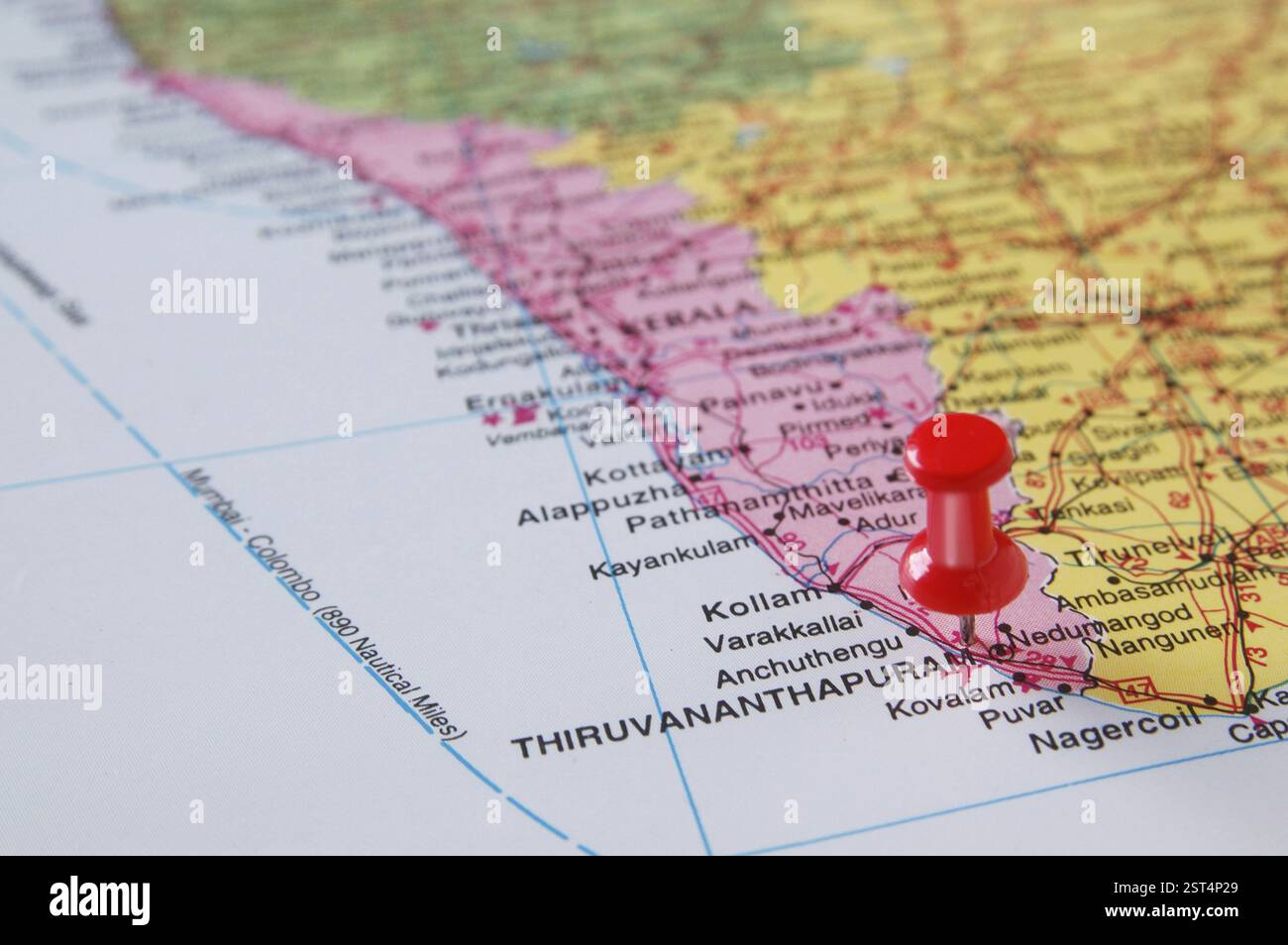 Map of India, Spoted Thiruvananthapuram Capital of Kerala by Colorful ...
