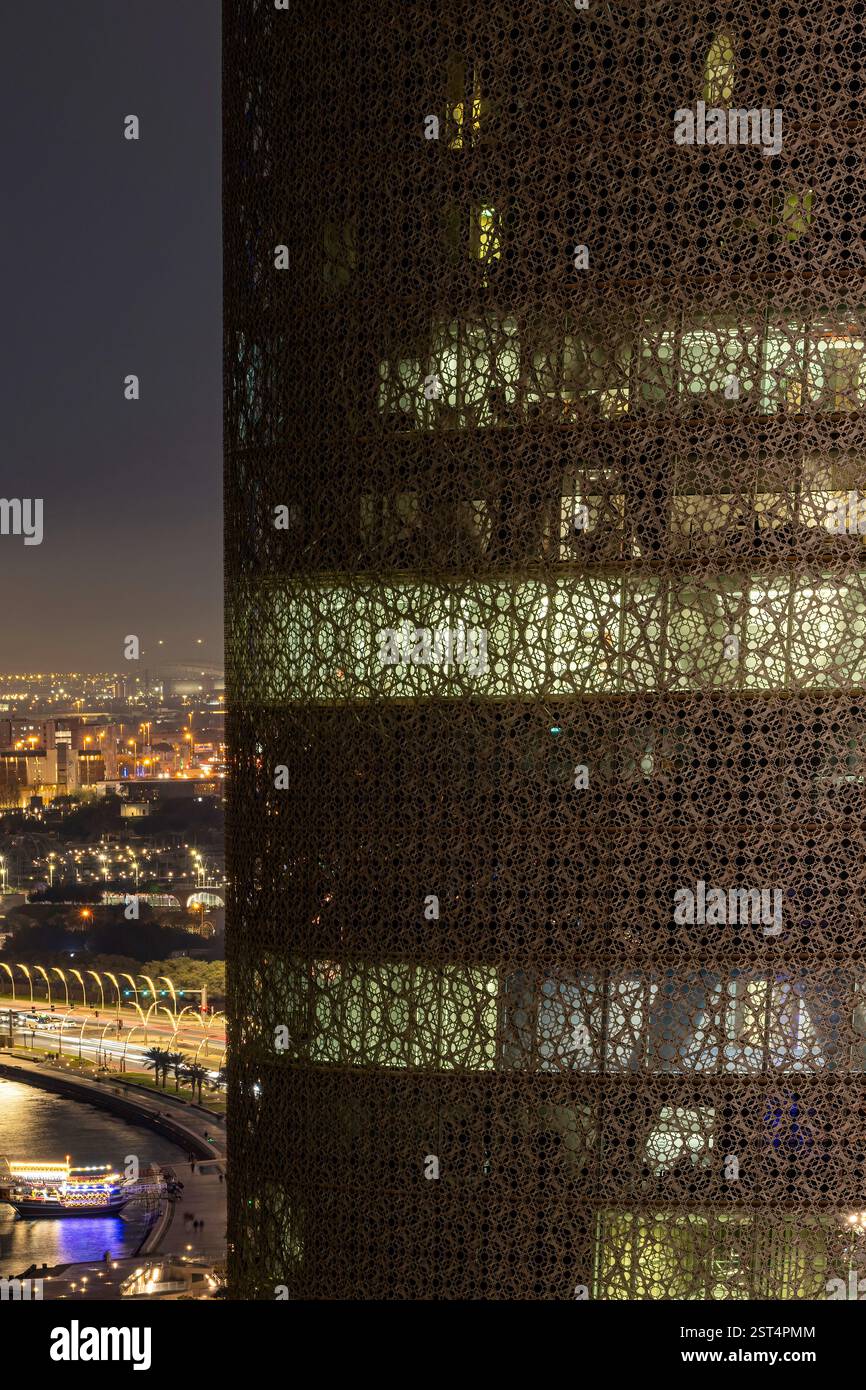 Night aerial view of Burj Doha . Iconic Doha Tower Stock Photo - Alamy
