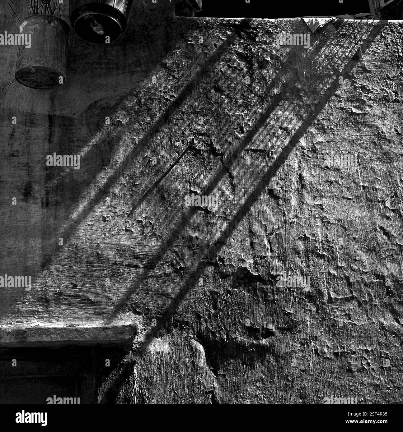 Shadow falling on textured grey colored wall, India, Asia Stock Photo ...