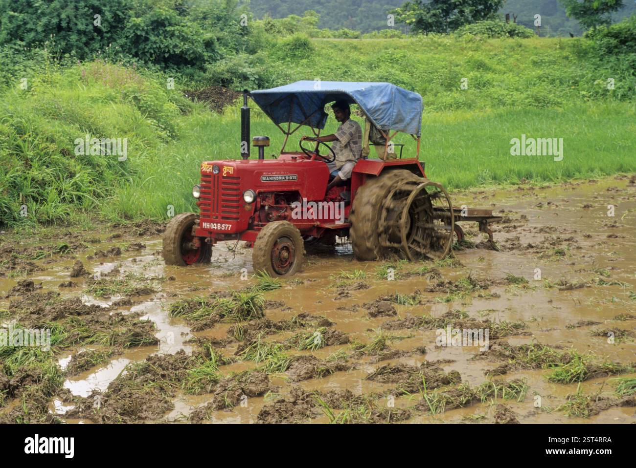 Tractor in field, india Stock Photo - Alamy