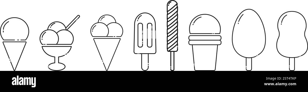 Ice cream cone, Eskimo and beads in bowl Linear icons Pictogram Logo ...