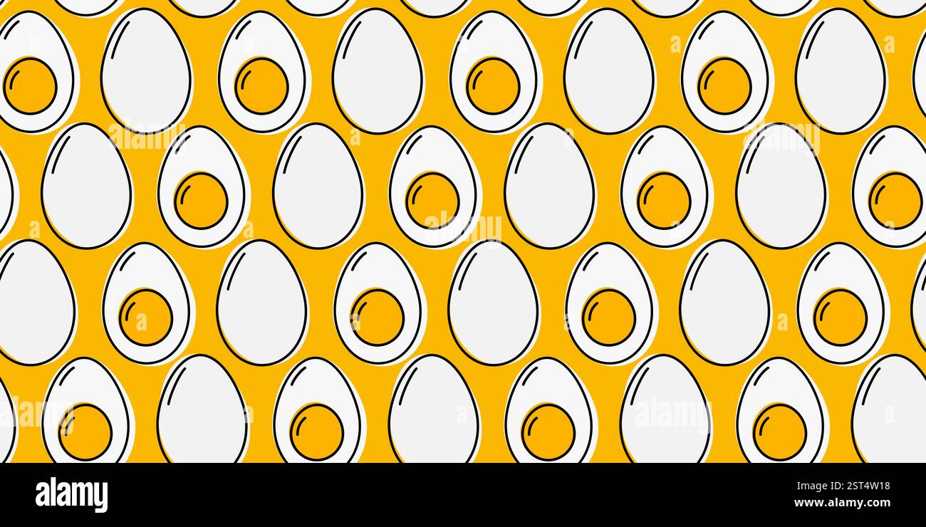Abstract Outline Whole and half boiled eggs with yolk Seamless Pattern ...