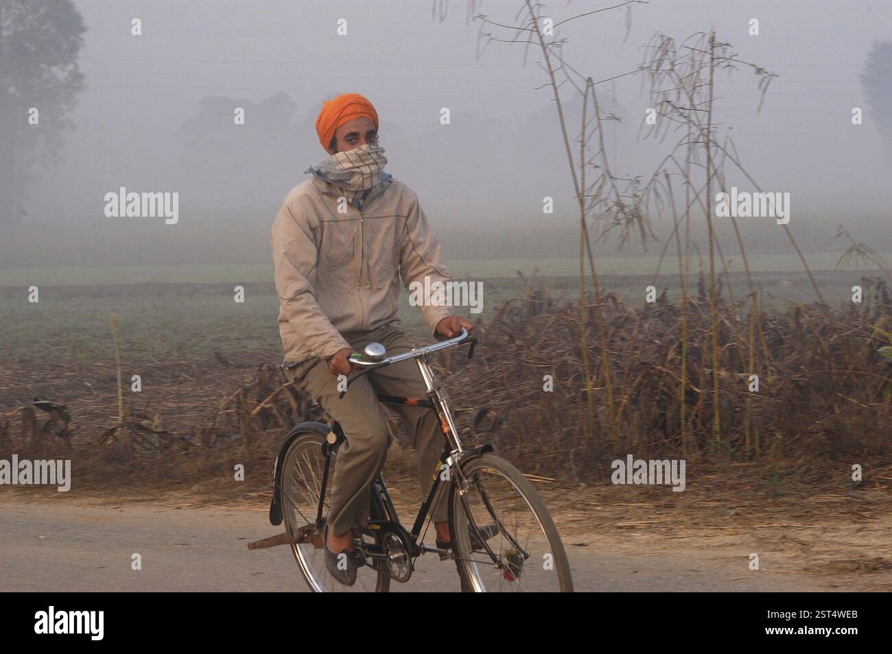 The early morning view of north Indian village during the winter, Here ...