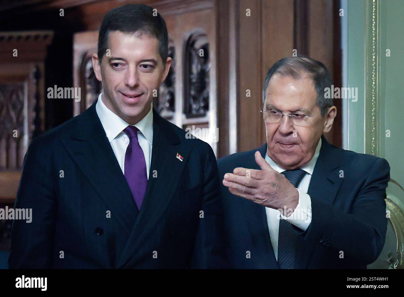 Russian Foreign Minister Sergey Lavrov, right, and his Serbian ...