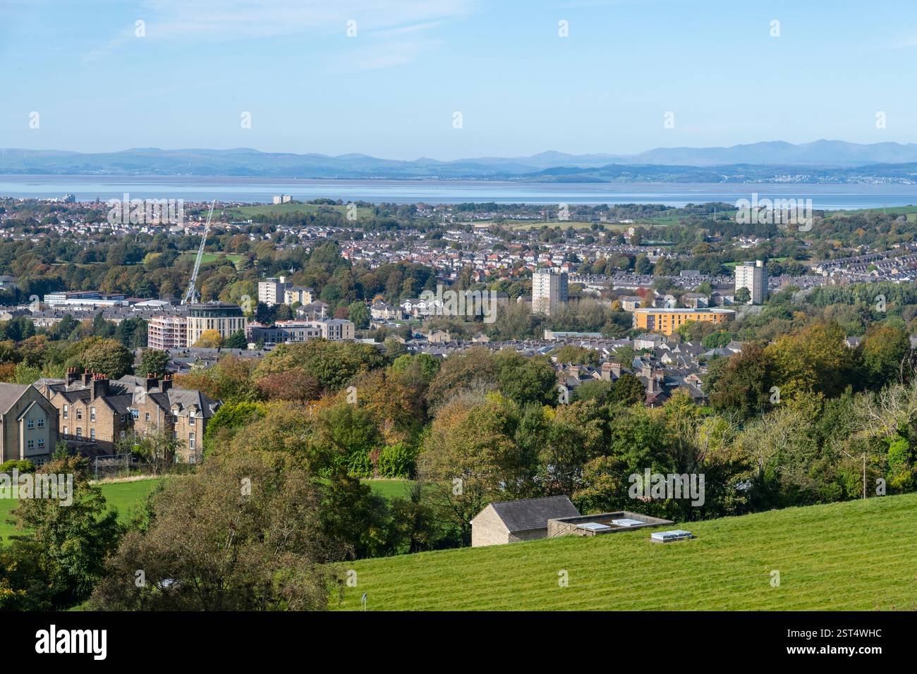 View of the city of Lancaster with Morecambe Bay in the distance from ...