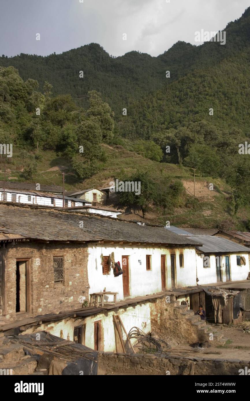 Gadhwal region of Himalaya, village huts in the valley, Village- Raouto ...