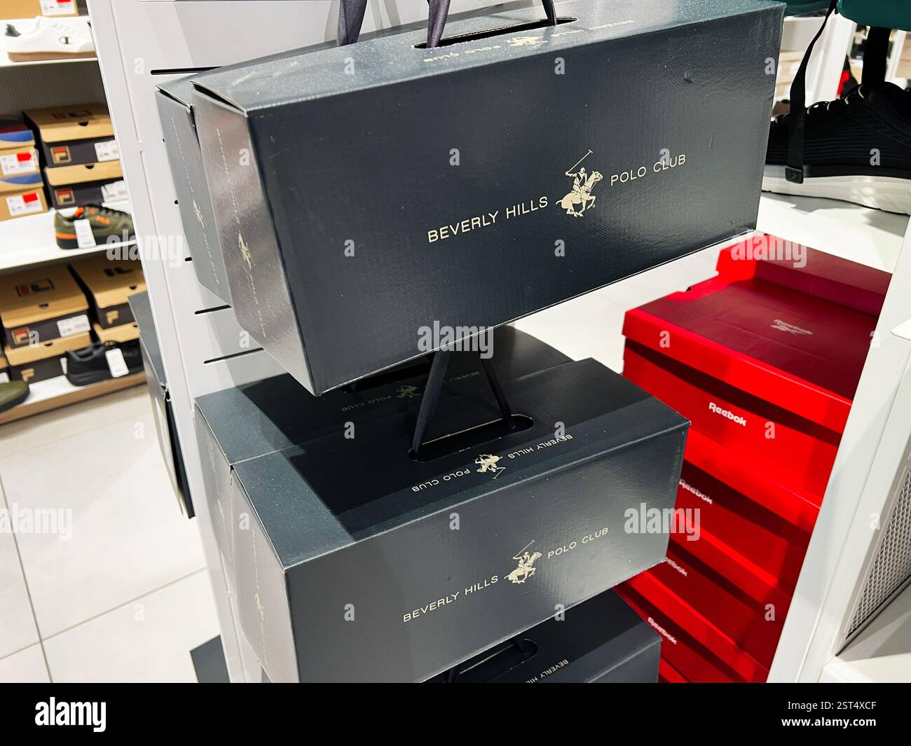 Lviv, Ukraine - February 16, 2025: Stacked shoe boxes from Beverly ...