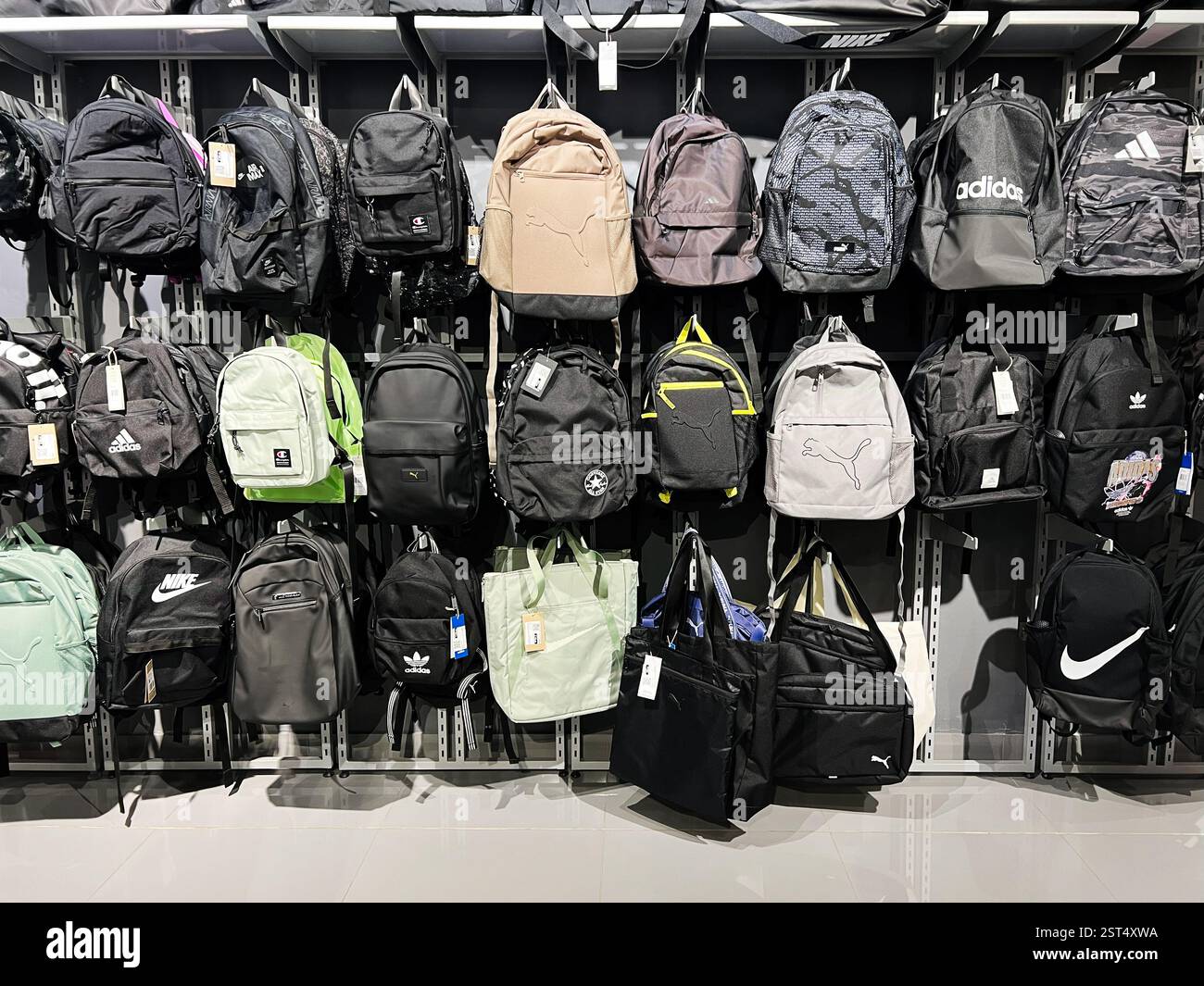 Lviv, Ukraine - February 16, 2025: Selection of various backpacks ...