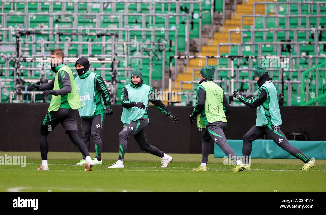 Celtic players during a training session at Celtic Park, Glasgow ...