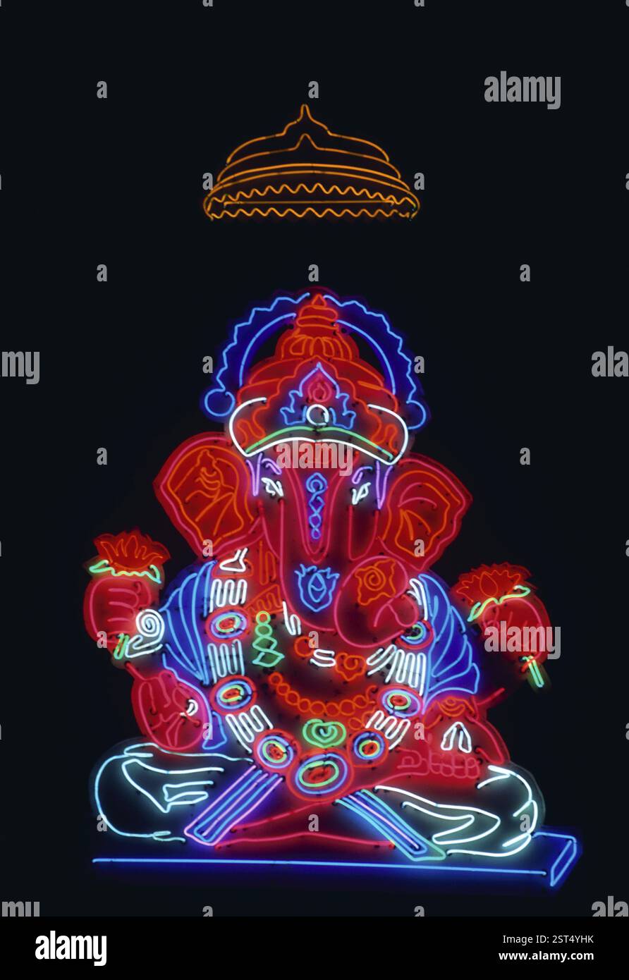 God Ganesha Ganpati made by neon light at night, Pune, Maharashtra ...