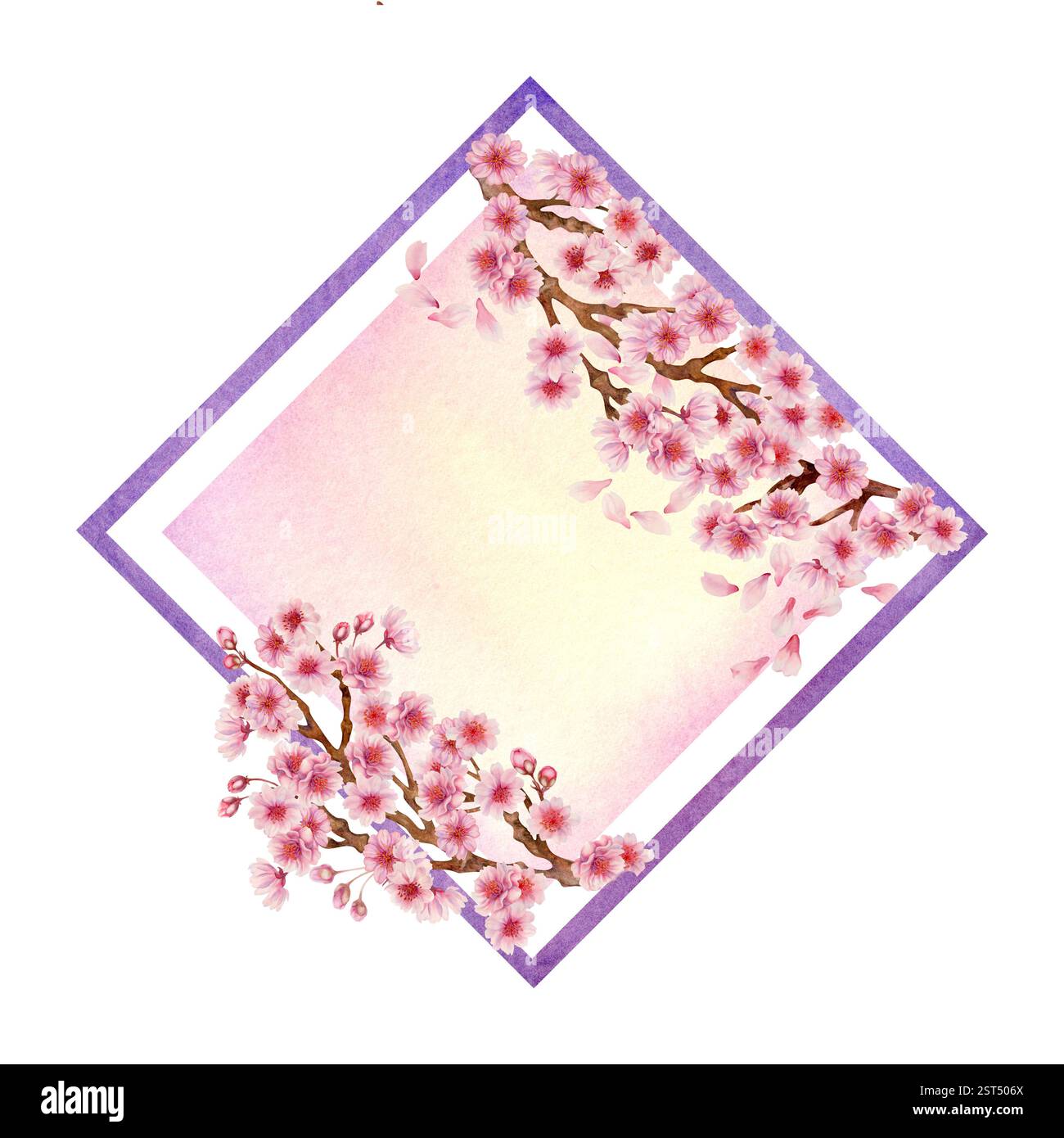 Rhombus frame frame with sakura flowers with gradient color background ...