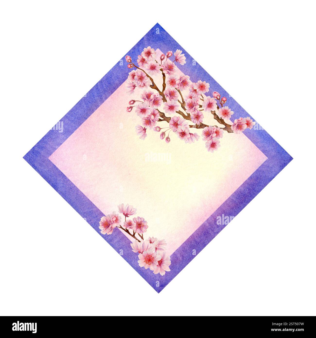 Rhombus frame frame with sakura flowers with gradient color background ...