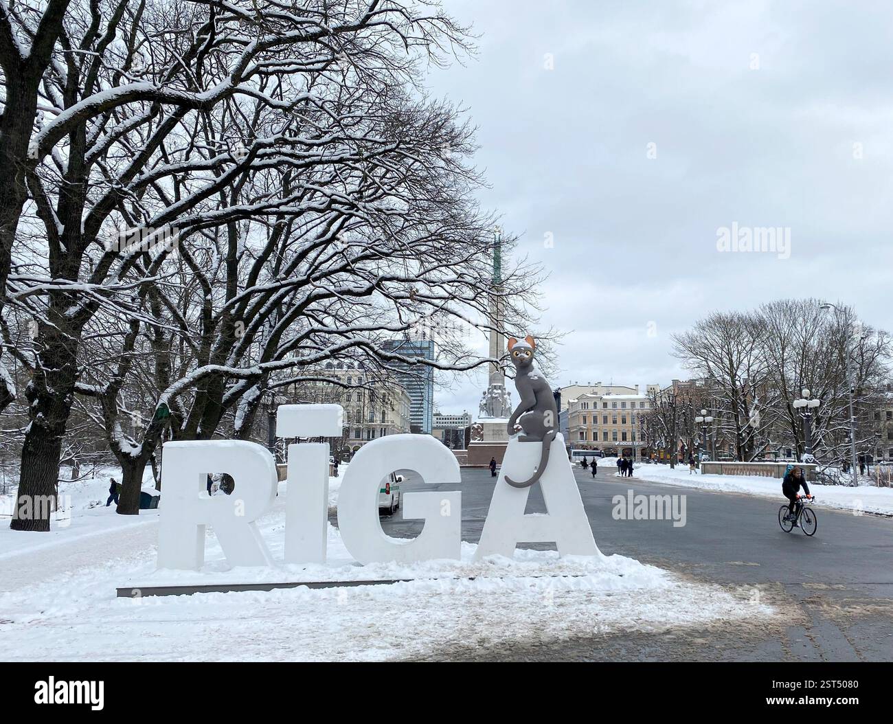 Riga, Latvia. 17th Feb, 2025. The Riga lettering stands on the snow ...