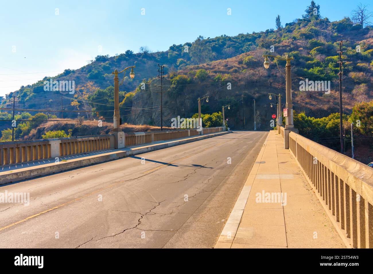 Los Angeles, California - January 9, 2025: Empty bridge and green heels in Los Angeles ...