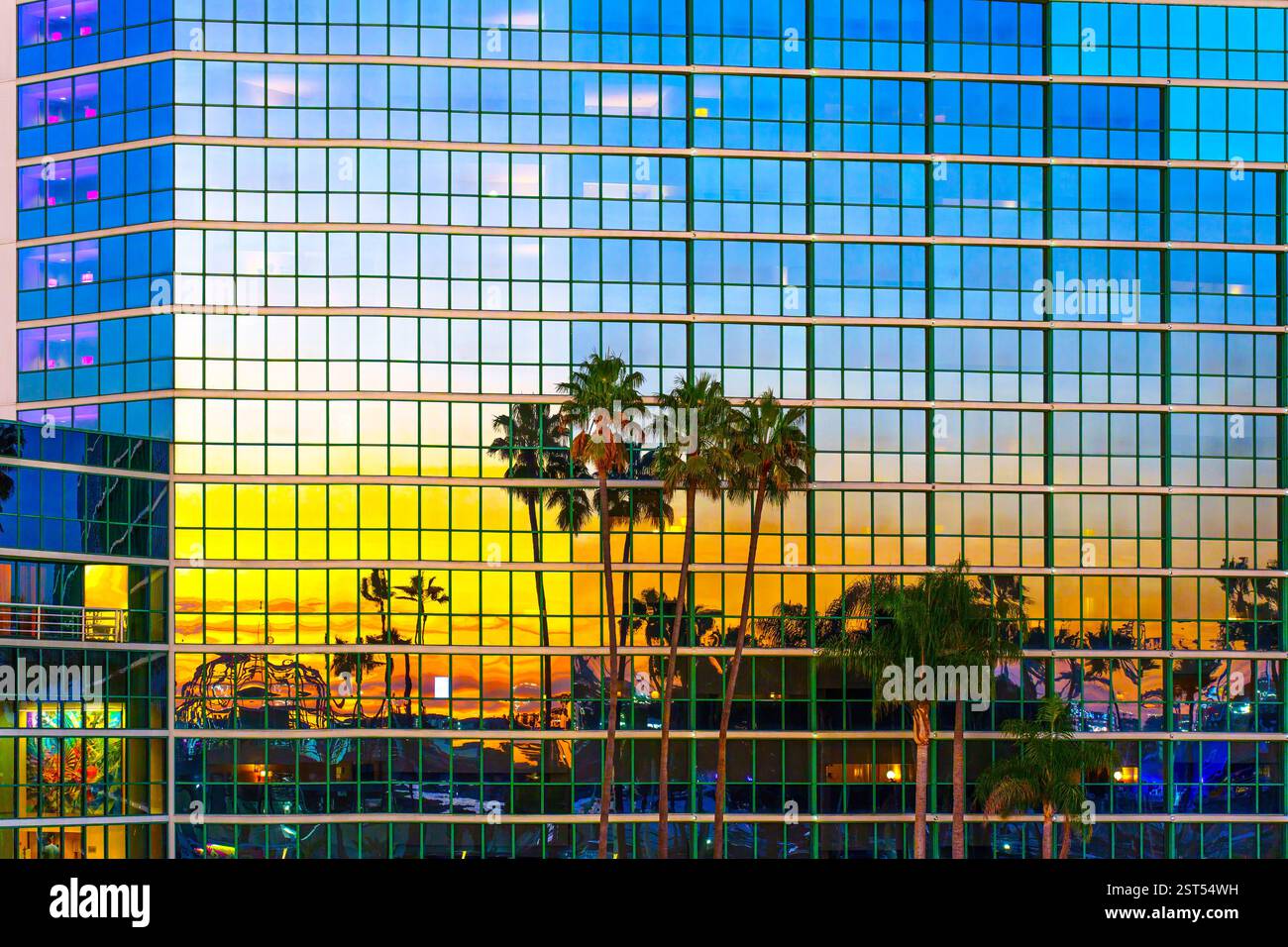 Long Beach, California - January 11, 2025: Colorful sunset reflected on ...