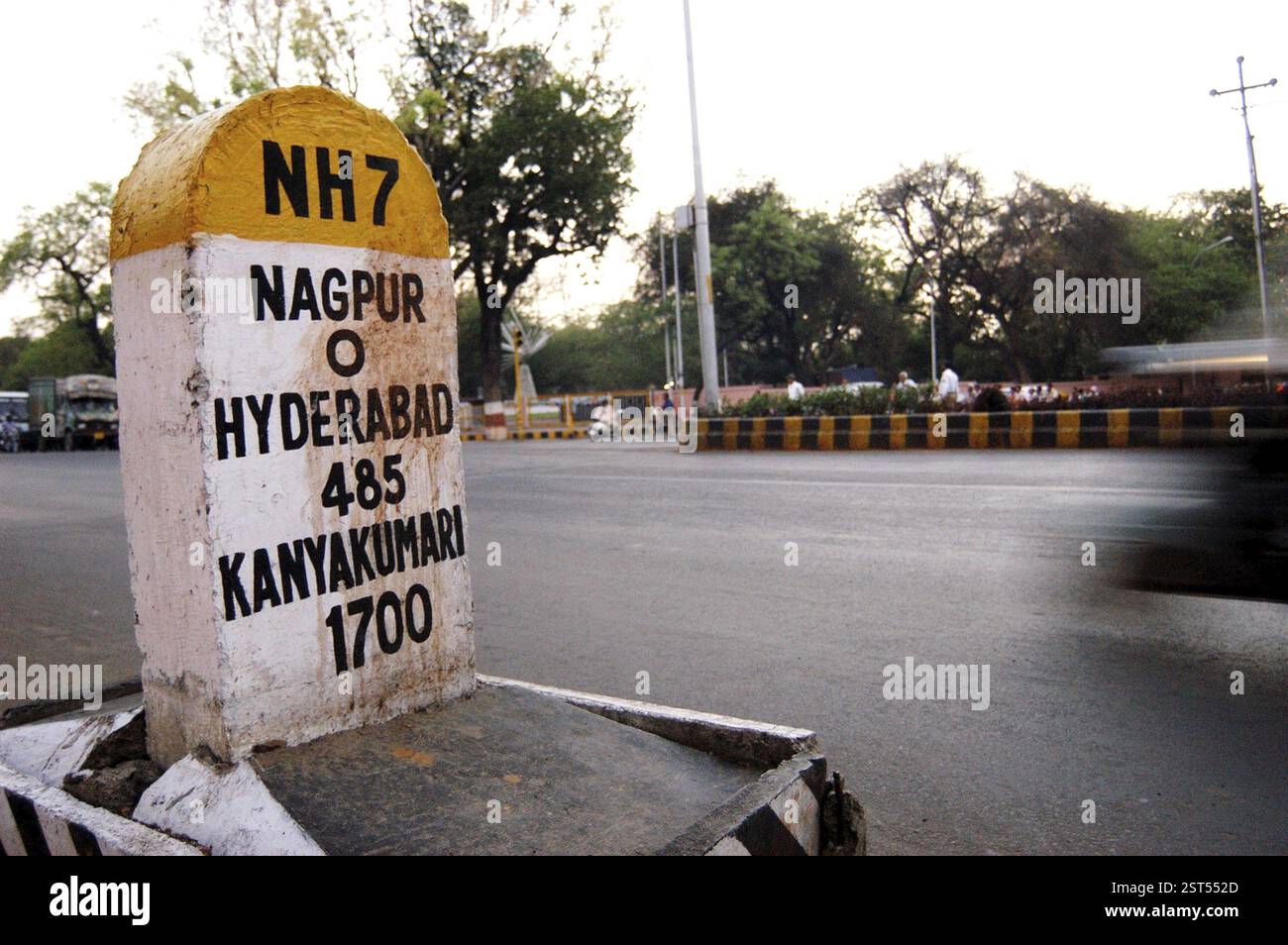 Milestone showing zero mile on the national highway 7 which is the ...