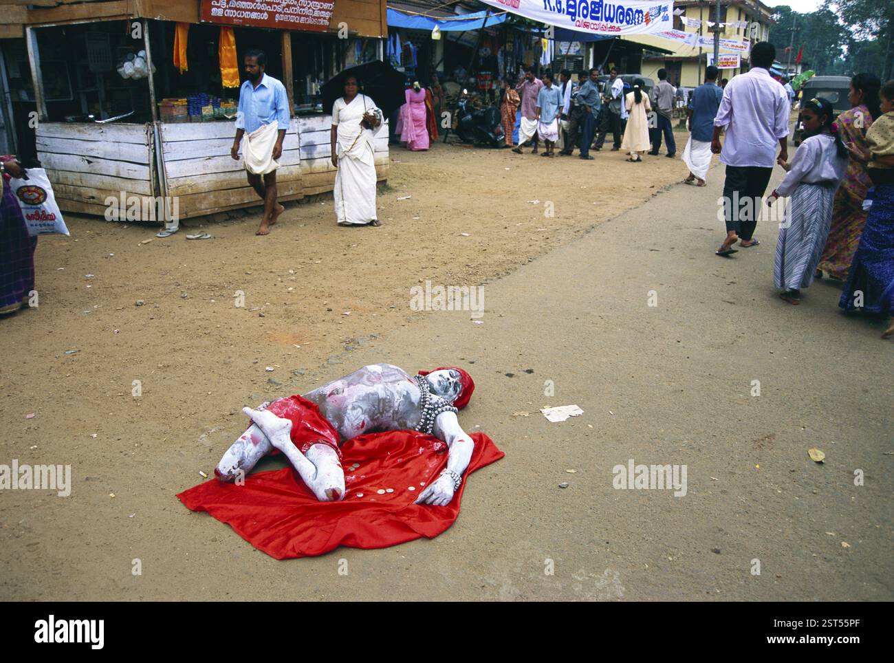Different form of begging in front of temple, Kerala, India, Asia Stock ...