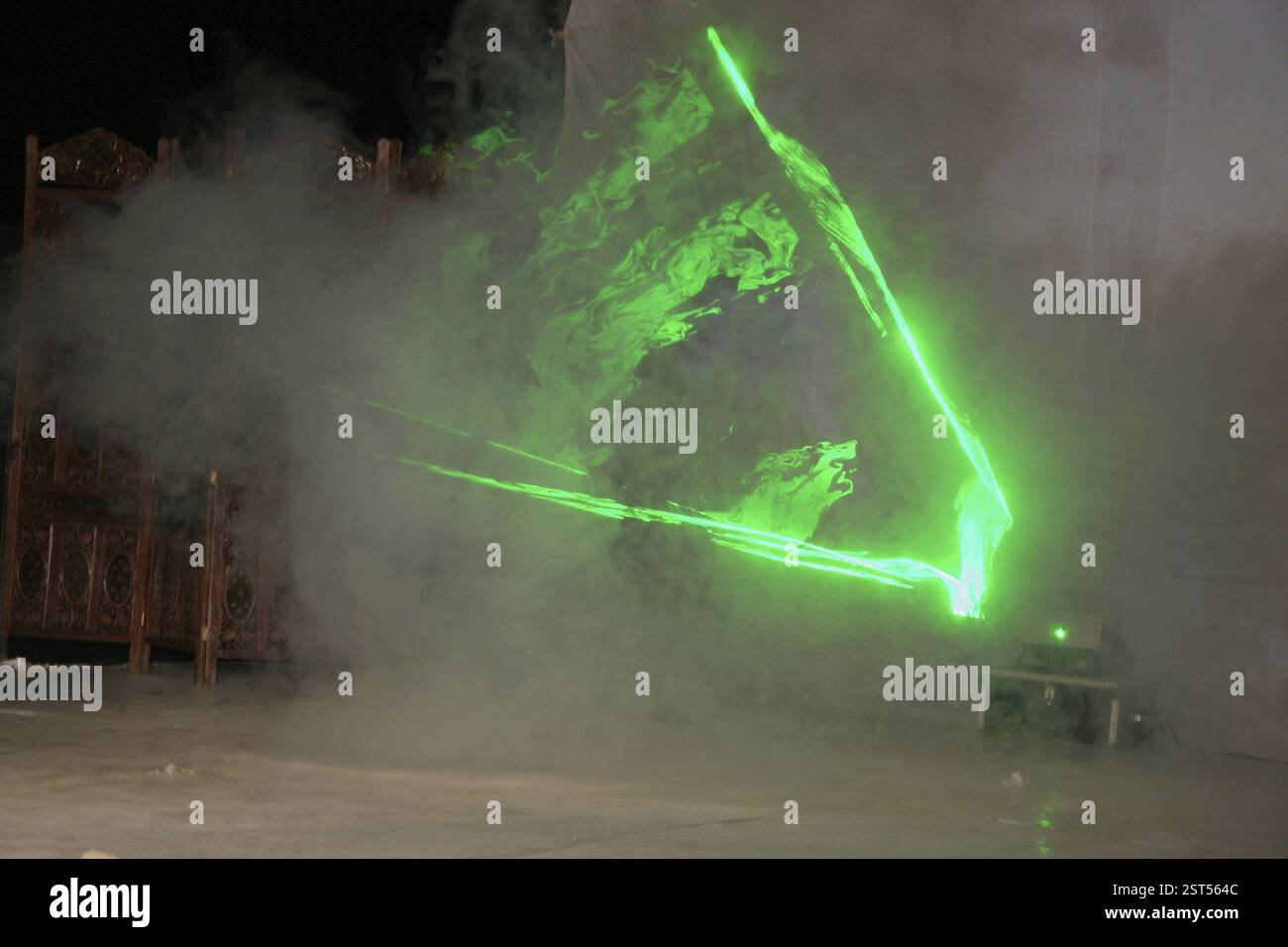 Green Laser light being used in a stage show, abstract, light pattern ...