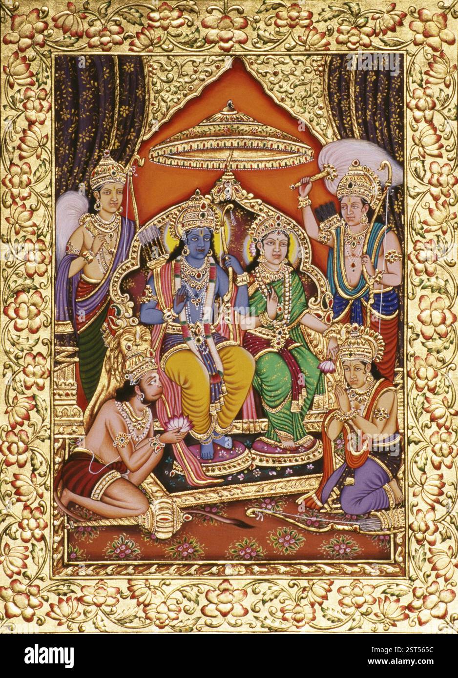 Ram Darbar in miniature painting on paper with golden embossing Stock ...