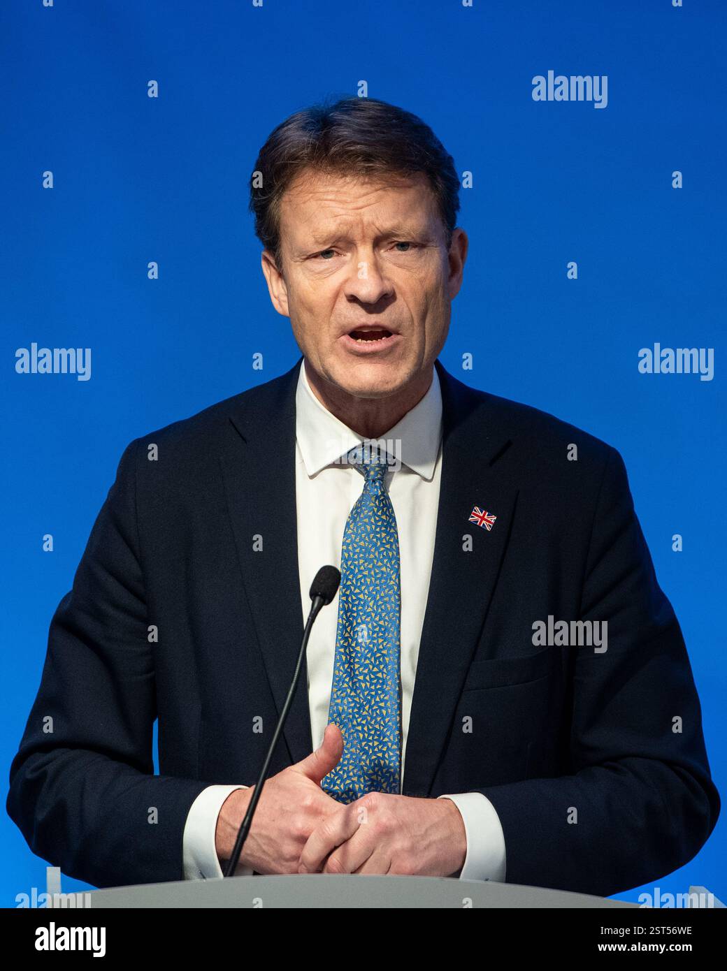 London, UK. 12 February 2025. Deputy Leader Richard Tice addresses the ...