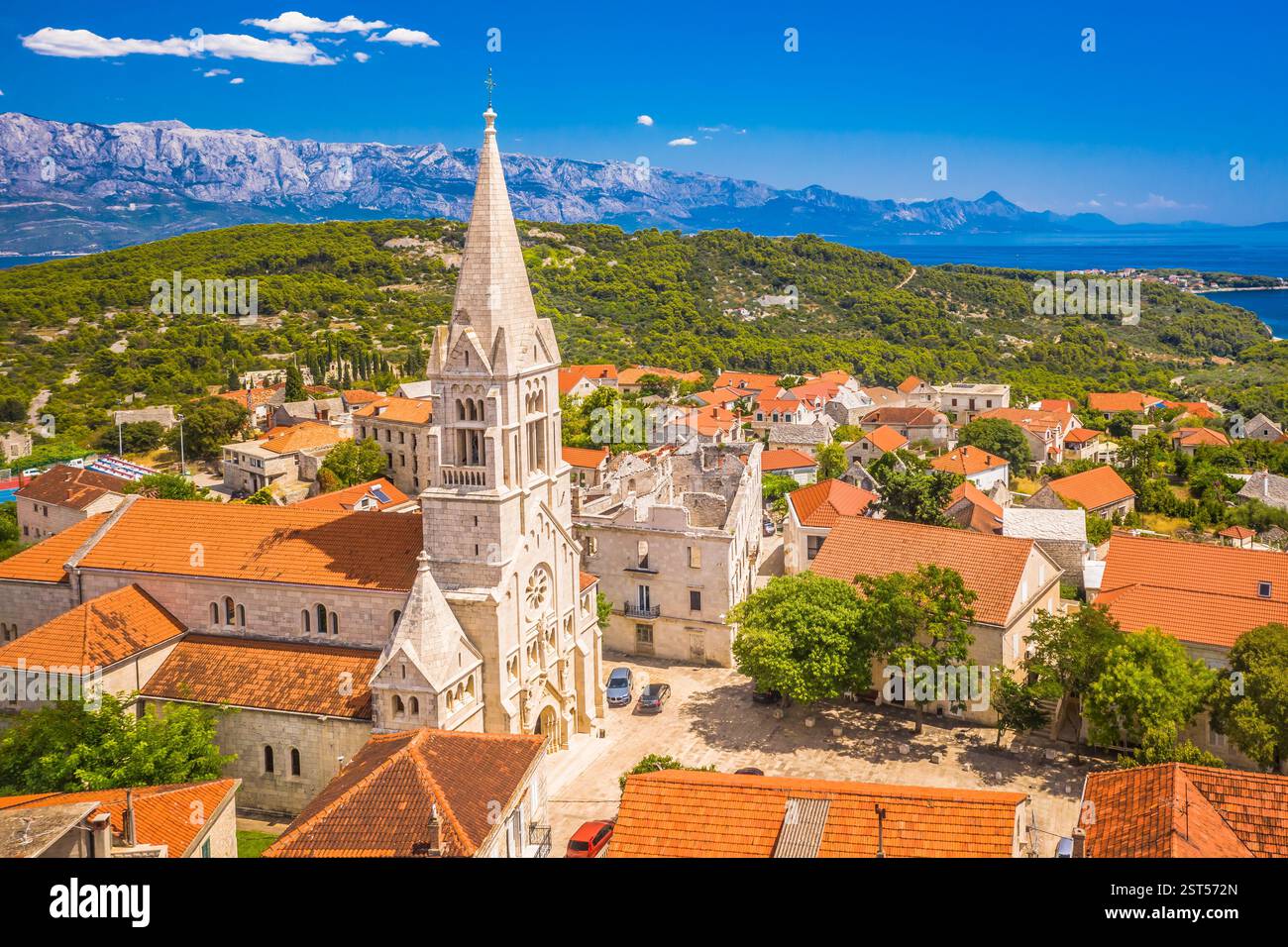 Aerial View of Church of Christ the King in Selca on Brac Island Stock ...