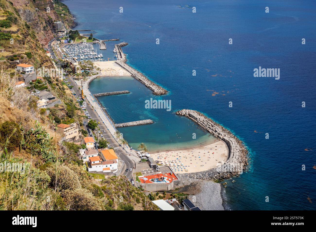 Aerial view calheta artificial beach hi-res stock photography and ...