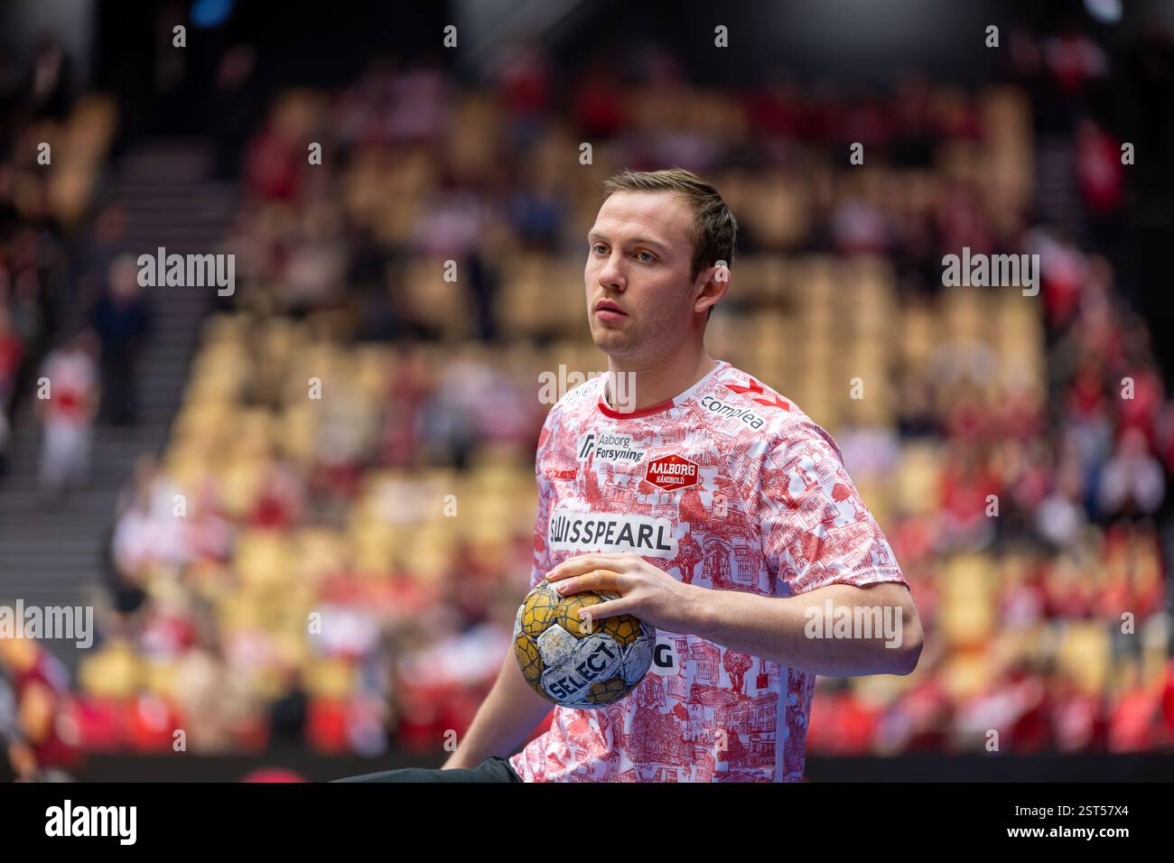 Herning, Denmark. 16th Feb, 2025. Sander Sagosen of Aalborg Handball is ...