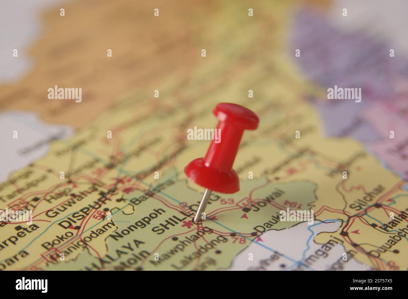 Map of India Spotted Shillong Capital Meghalaya by Red colored Board ...