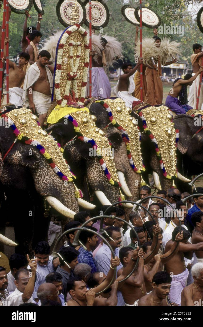 Trichurpooram pooram, Elephants March procession of bejeweled temple ...