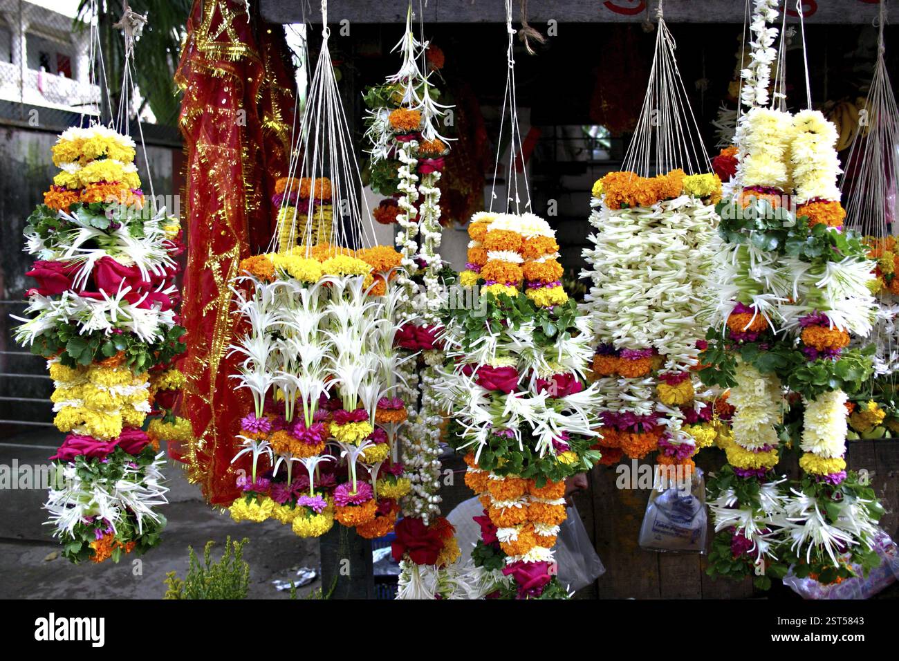 Colorful Garlands of flowers for sale, Juhu, Bombay Mumbai, Maharashtra ...