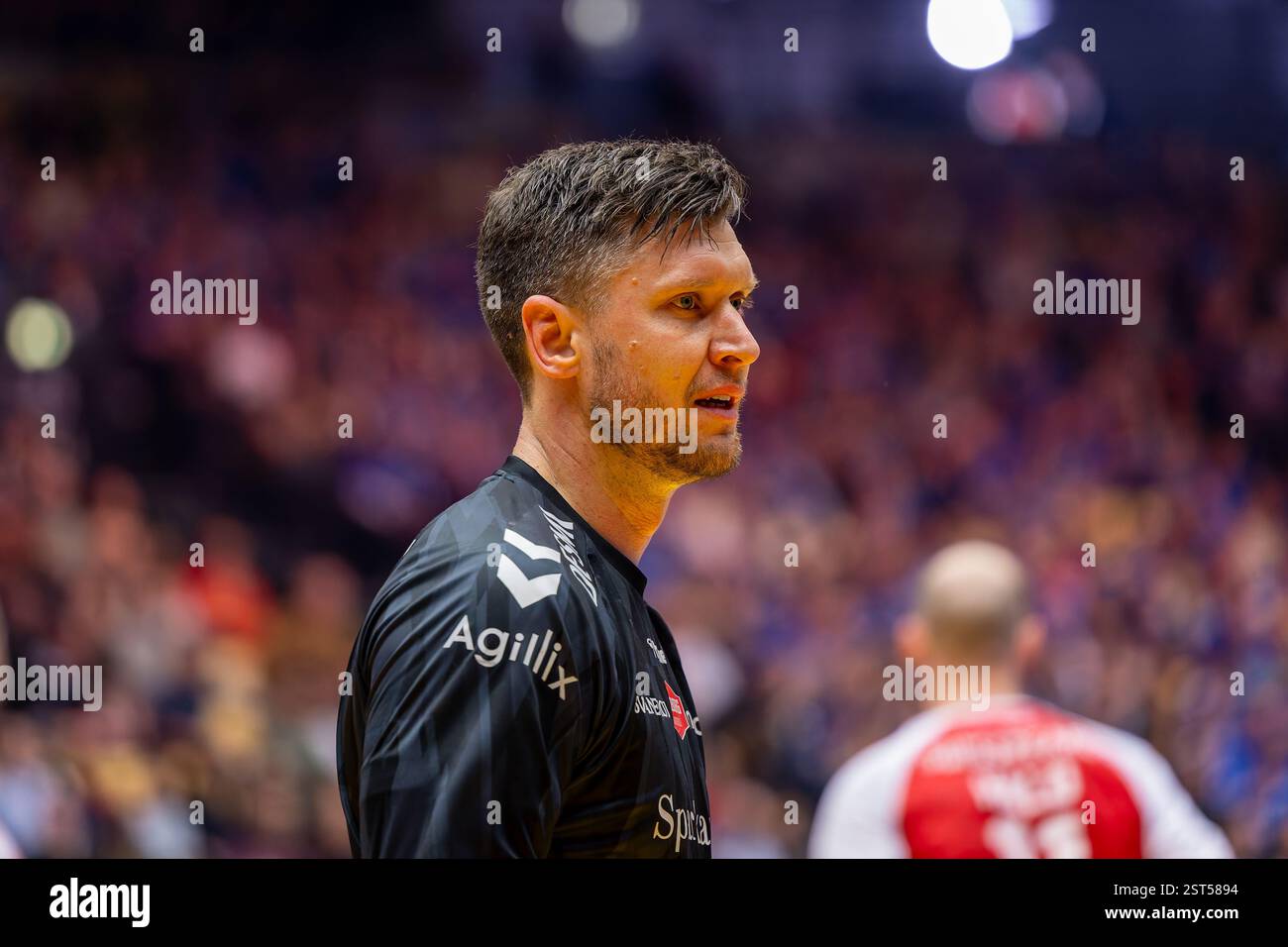 Herning, Denmark. 16th Feb, 2025. Niklas Landin (1) of Aalborg Handball ...