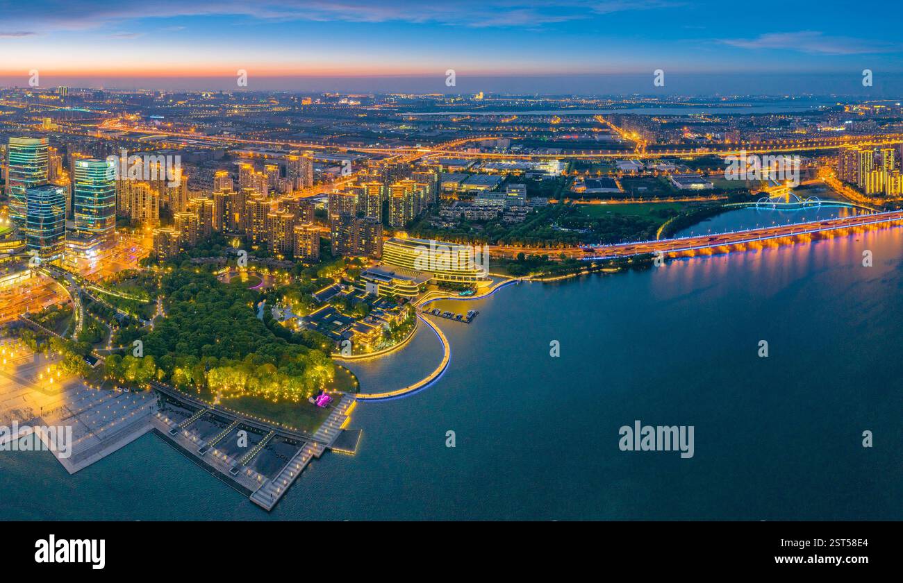 Night View of Jinji Lake in Suzhou Industrial Park, Jiangsu Province ...