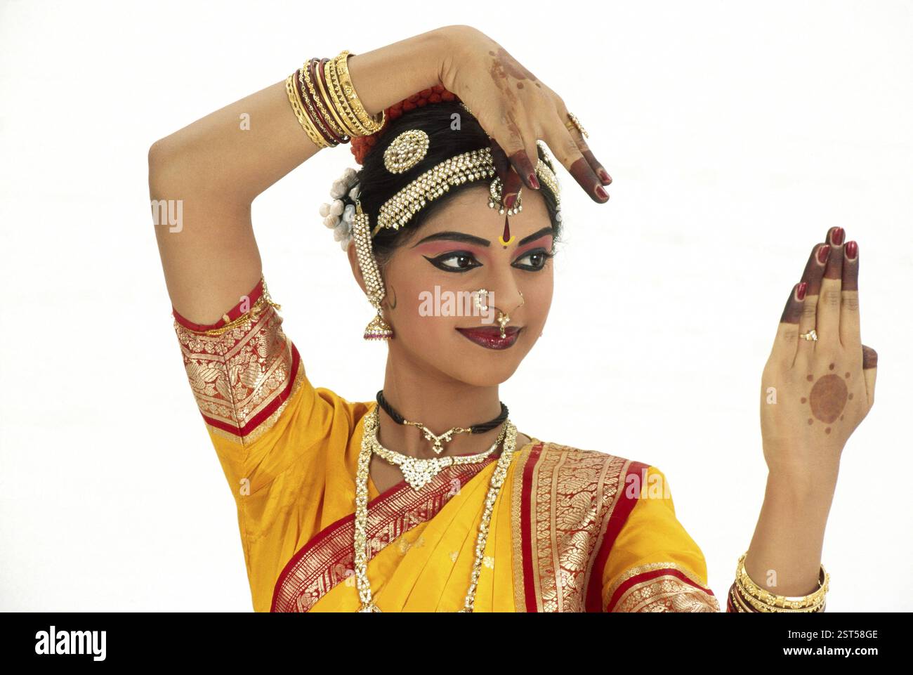 Bharatnatyam, woman performing classical dance of India, showing ...