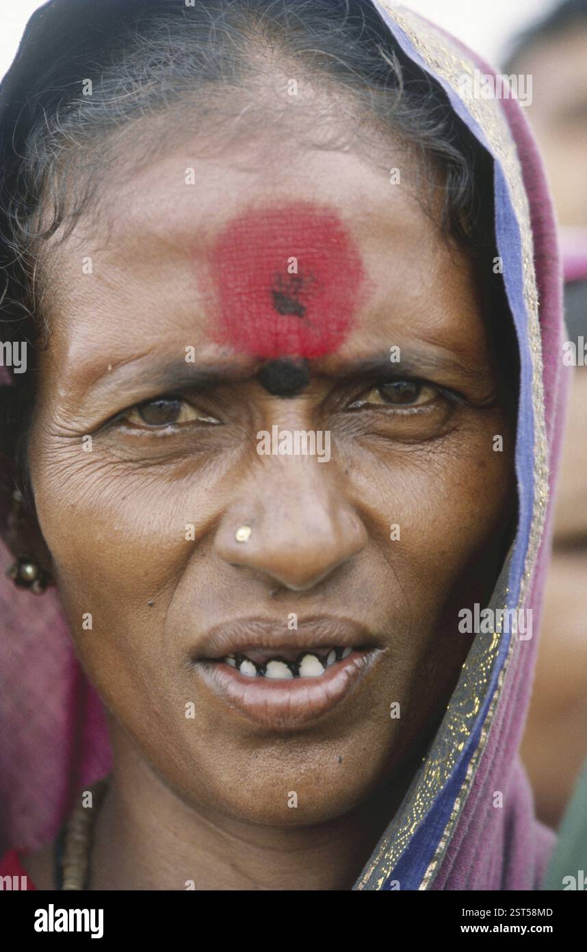 A village woman with red tikka on head, maharashtra, india Stock Photo ...