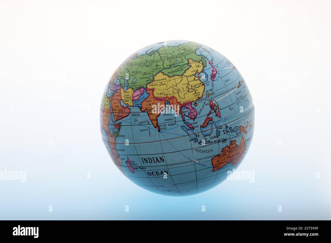 Round globe of world showing Asia, Indian Ocean, India, Asia Stock ...