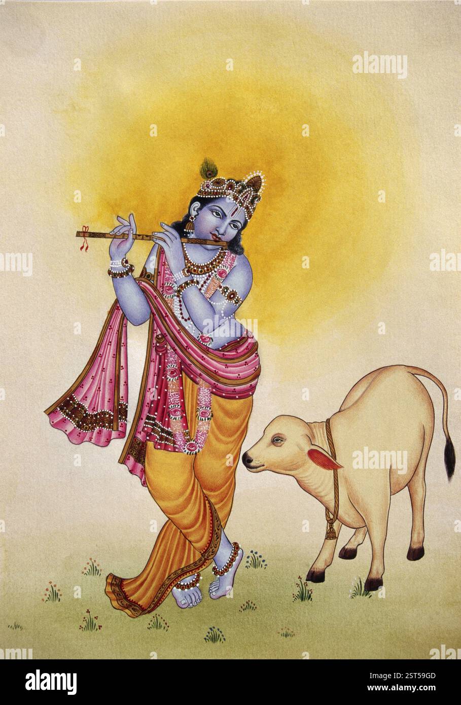 Lord Krishna Miniature Painting on paper Stock Photo - Alamy