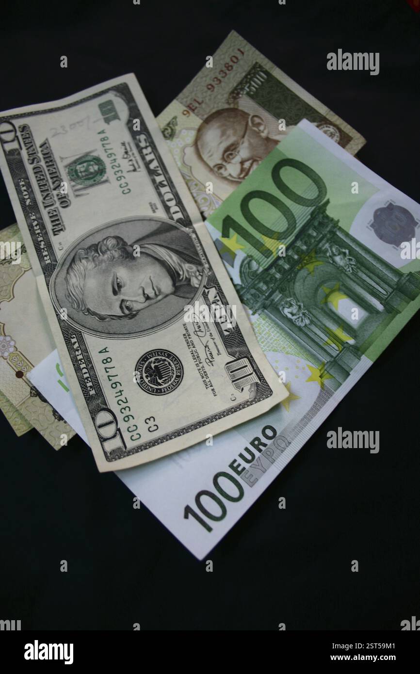 Finance, Bussiness, Money power of the world, 10 US Dollars, 100 Euro ...