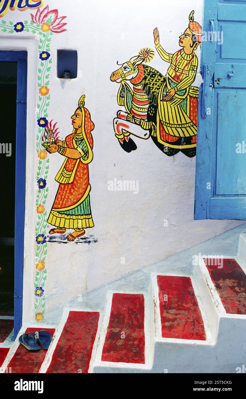 Wall painting at door, Kankroli, Rajasthan, India, Asia Stock Photo - Alamy