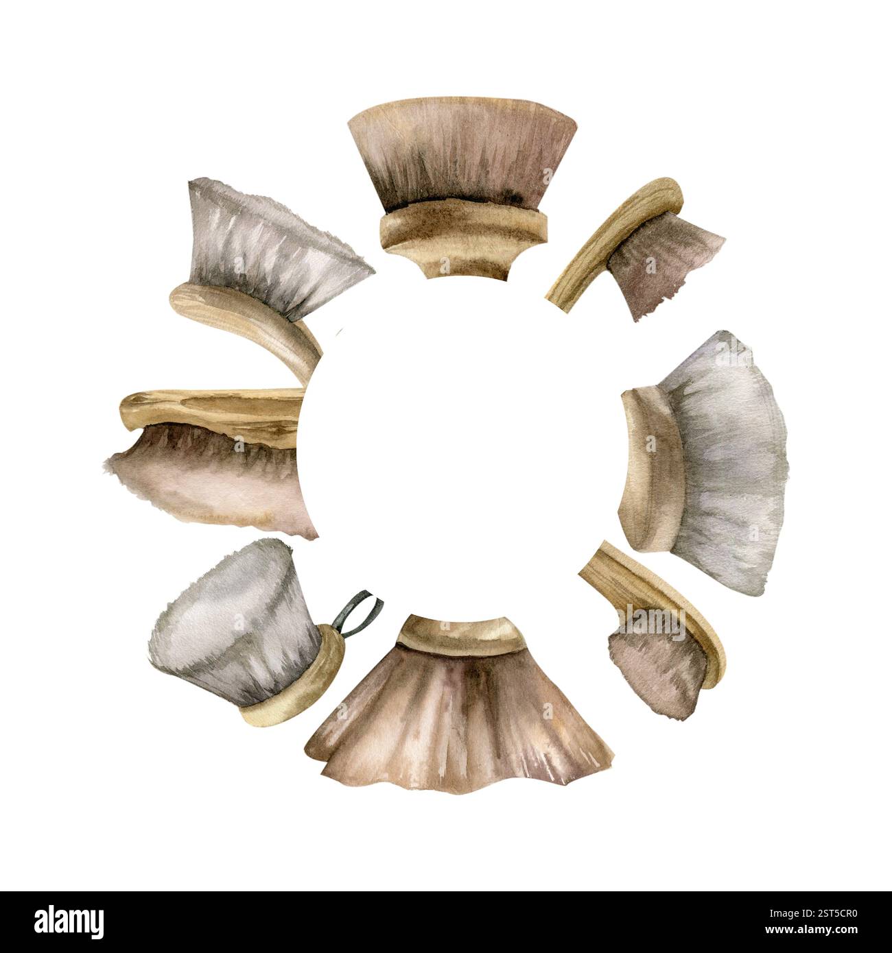 Cleaning wooden zero waste brushes watercolor frame template. Hand ...