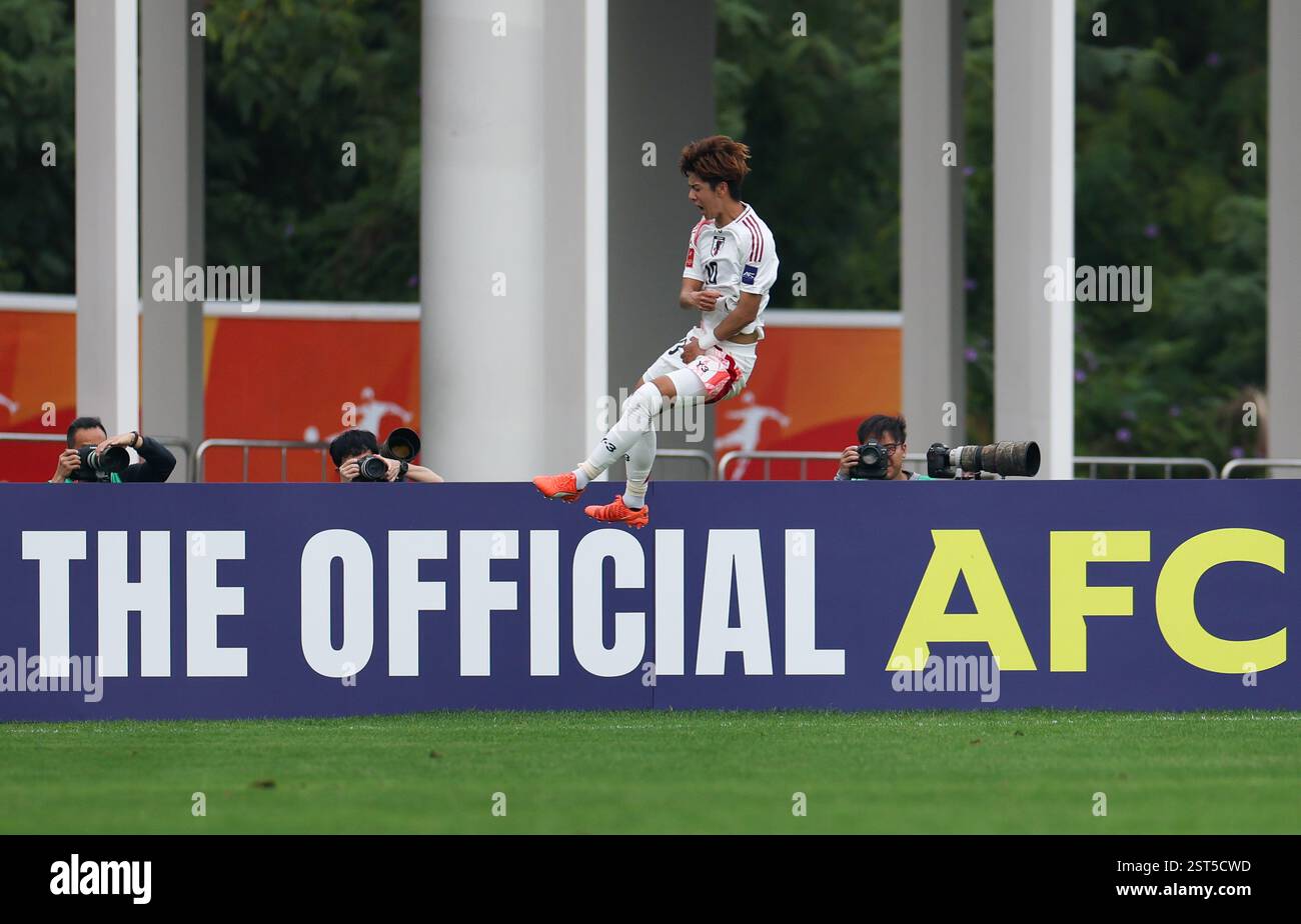 Shenzhen. 17th Feb, 2025. Ozeki Yuto of Japan celebrates his goal ...