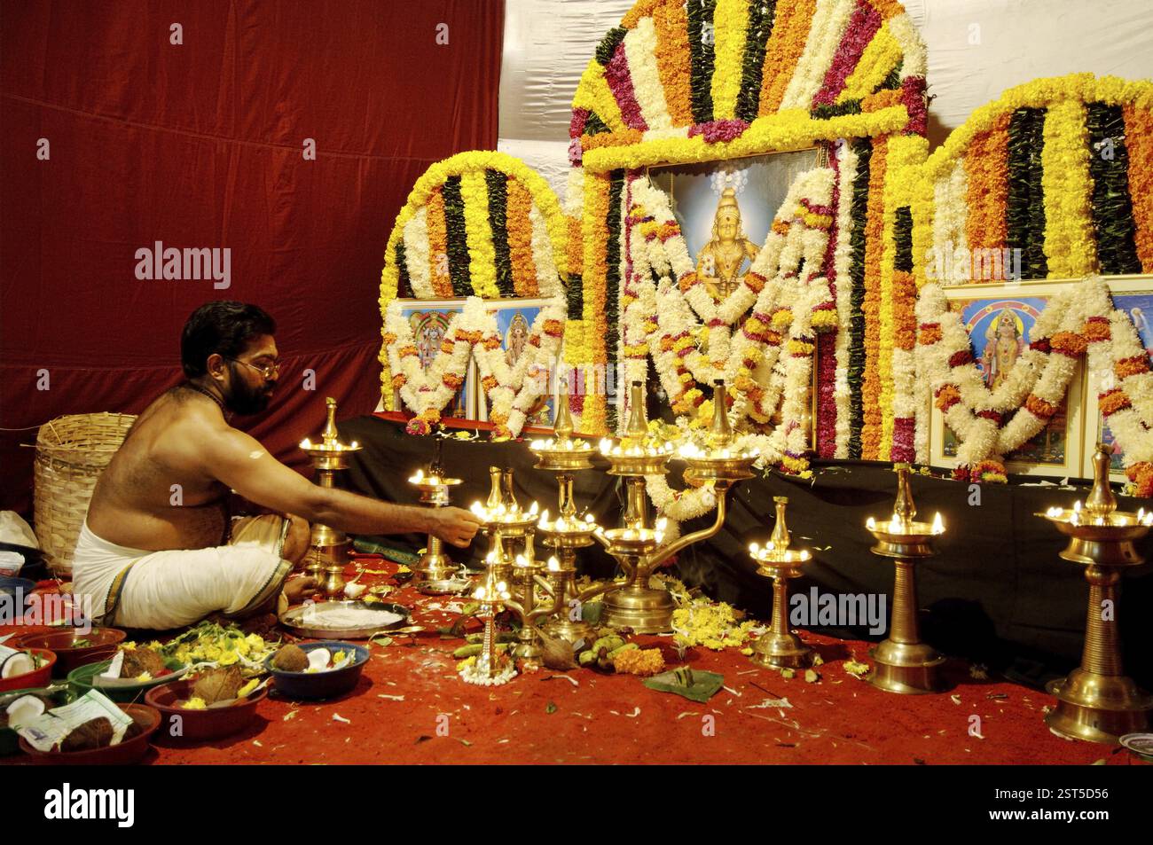 Indian man doing worship of Lord, Ayyappa Pooja, Kerala, India, Asia ...