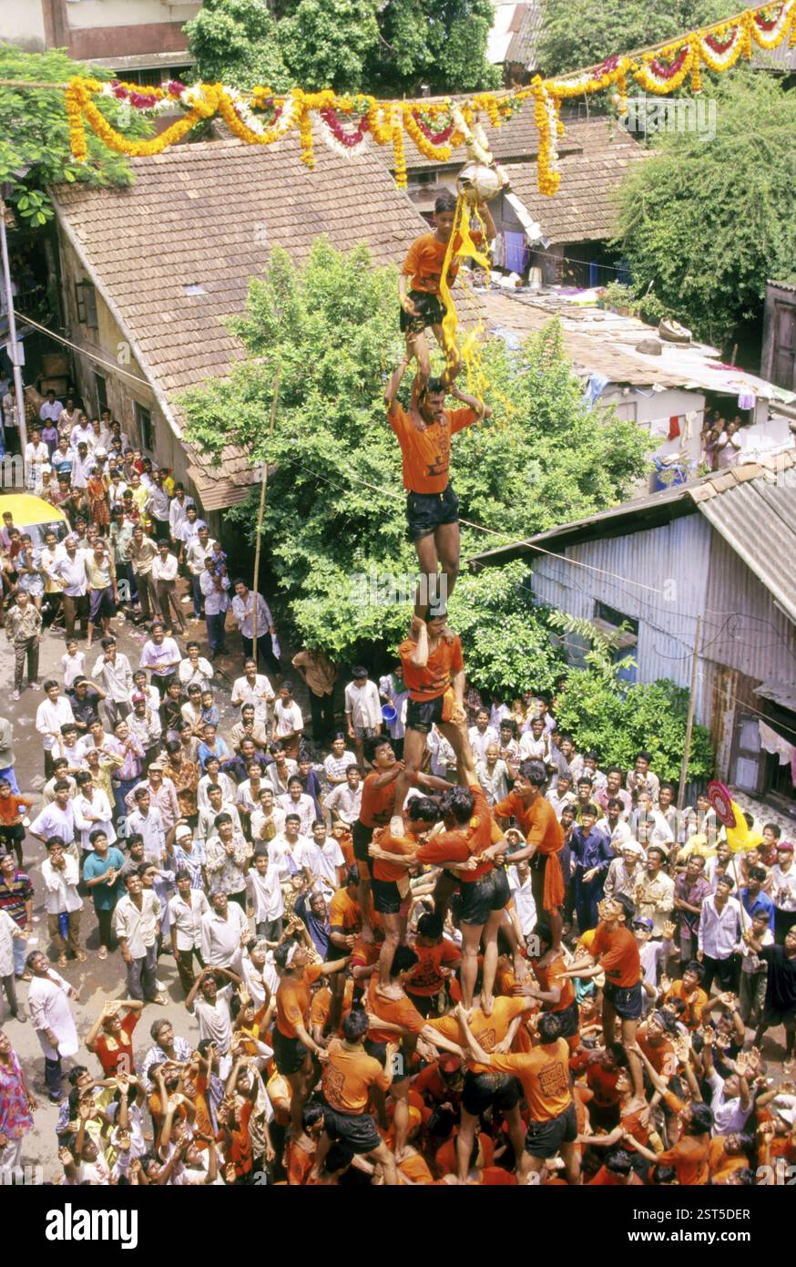 Human pyramid breaking pot of Dahi handi, Janmashtami Janmashtami ...