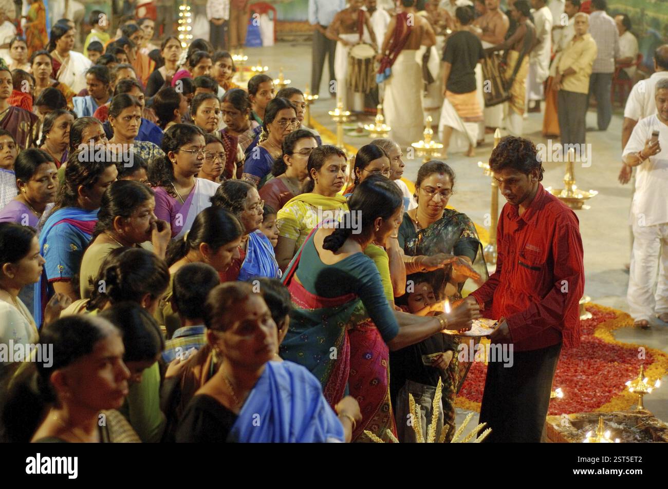 Indian people doing fire worship at Ayyappa Pooja Celebrations, Kerala ...