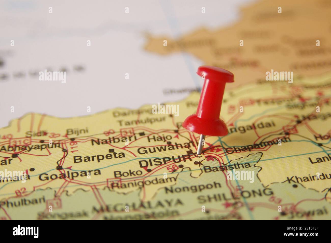 Map of India Spotted Dispur Capital Assam by Red colored Board Pin ...
